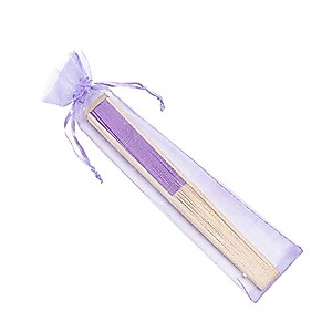 Sepwedd 50pcs Violet Imitated Silk Fabric Bamboo Folded Hand Fan Bridal Dancing Props Church Wedding Gift Party Favors with Gift Bags