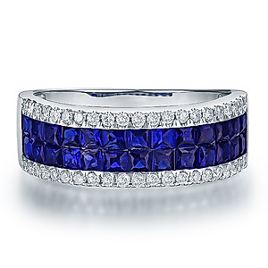 Lanmi 14K Rose White Gold Natural Blue Yellow Sapphire Eternity Ring Engagement Wedding Band for Women Promotion