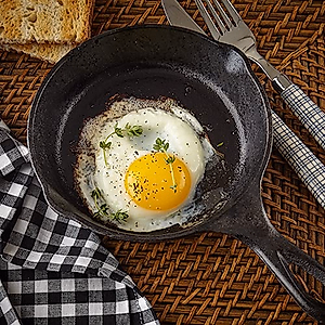 MOZUVE 6 Inch Cast Iron Skillet, Frying Pan with Drip-Spouts, Pre-seasoned Oven Safe Cookware, Camping Indoor and Outdoor Cooking, Grill Safe, Restaurant Chef Quality