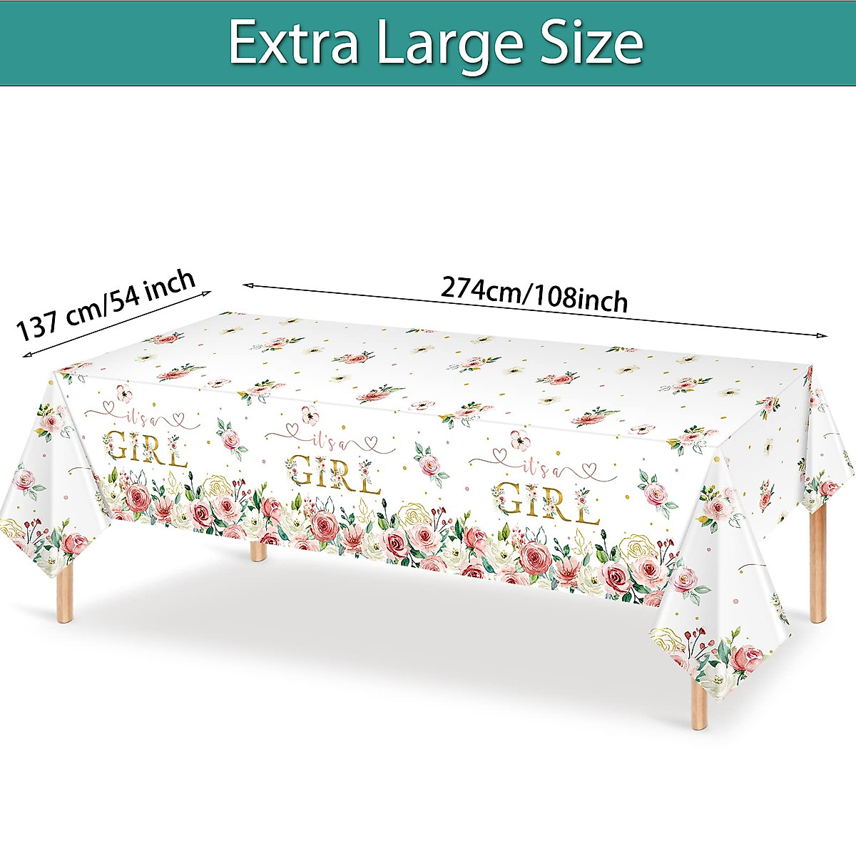 Pajean Floral Baby Shower Supplies It's a Girl Baby Shower Party Tablecloths Girls Flowers Table Cover for Kids Baby Girls Shower Birthday(3 Pack)