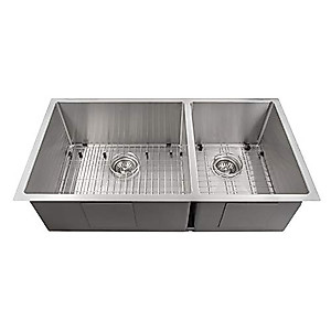 ZLINE 36" Chamonix Undermount Double Bowl Stainless Steel Kitchen Sink with Bottom Grid (SR60D-36)