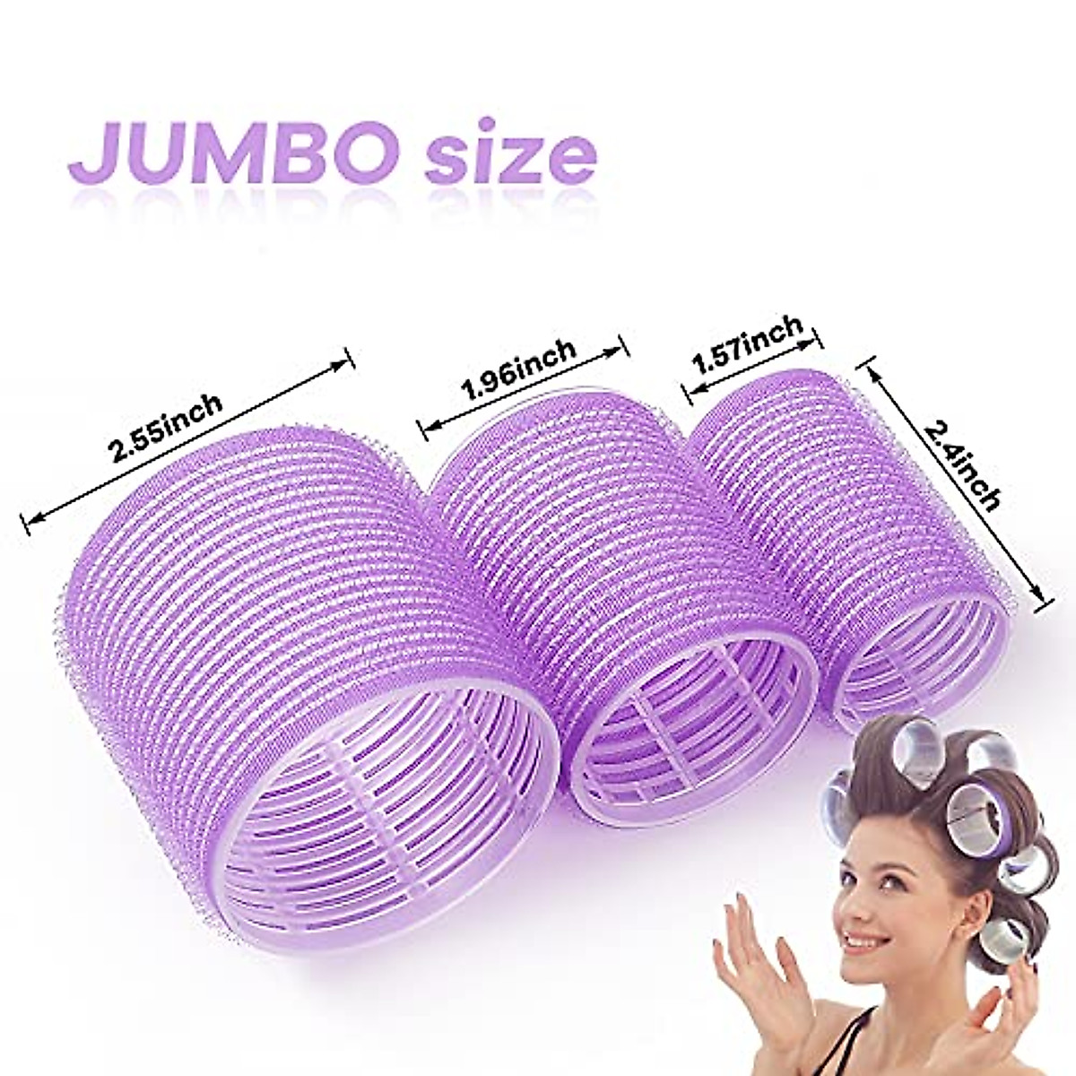 36 Packs Jumbo Hair Rollers Hair Curlers. 2.5 inch Large Self Grip Hair Curlers for Long Hair, Big Hair Rollers for Long Hair. No heat Curlers Hair Rollers with Clips & Comb (Purple)
