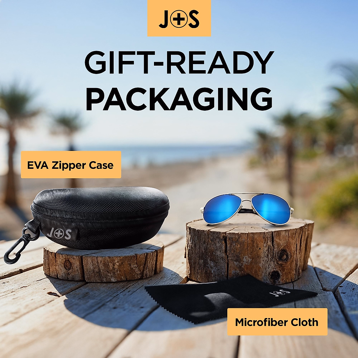 J+S Premium Military Style Classic Aviator Sunglasses, Polarized, 100% UV protection for Men Women (Large Frame - Silver Frame/Blue Mirror Lens