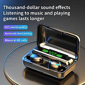 TWS BT 5.0 Wireless Earbuds Mini in-Ear Waterproof Sports Gaming Headset HiFi LED Display Earbuds with Charging Case F9-5