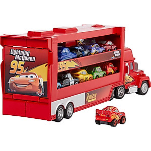 Mattel Disney and Pixar Cars Mini Mack Racers Hauler & 1 Toy Car, Transporter Truck Holds 18 Minis, Collectible Set
