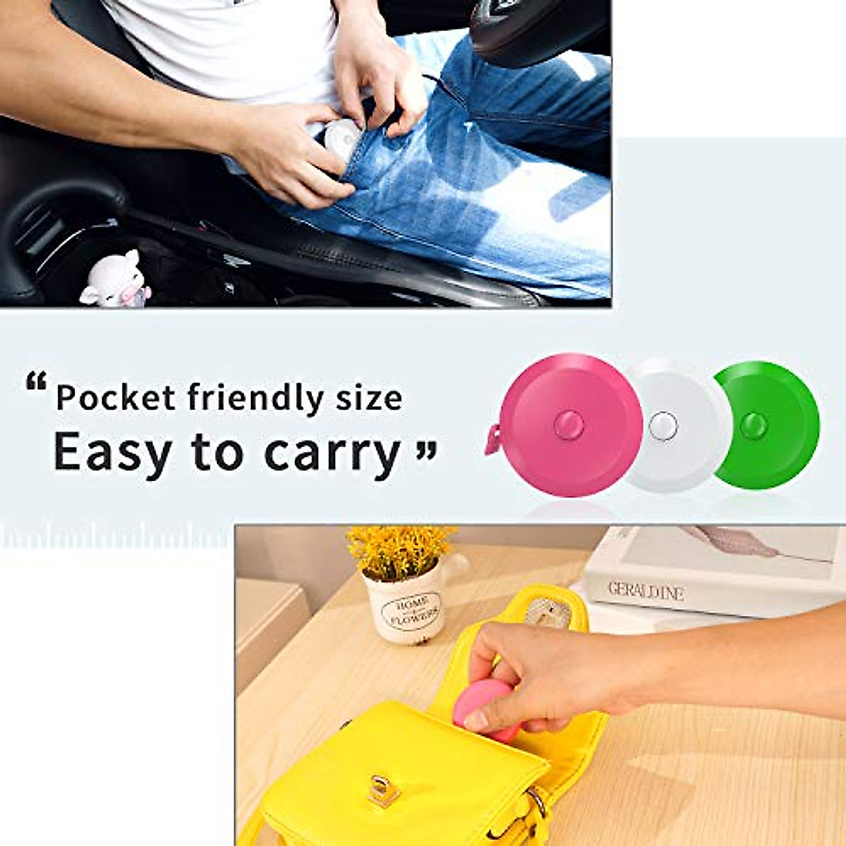 DiCUNO 60-Inch 1.5 Meter Soft Retractable Measuring Tape, Pocket, Body Tailor Sewing Craft Cloth Tape Measure (8 Colors Package)