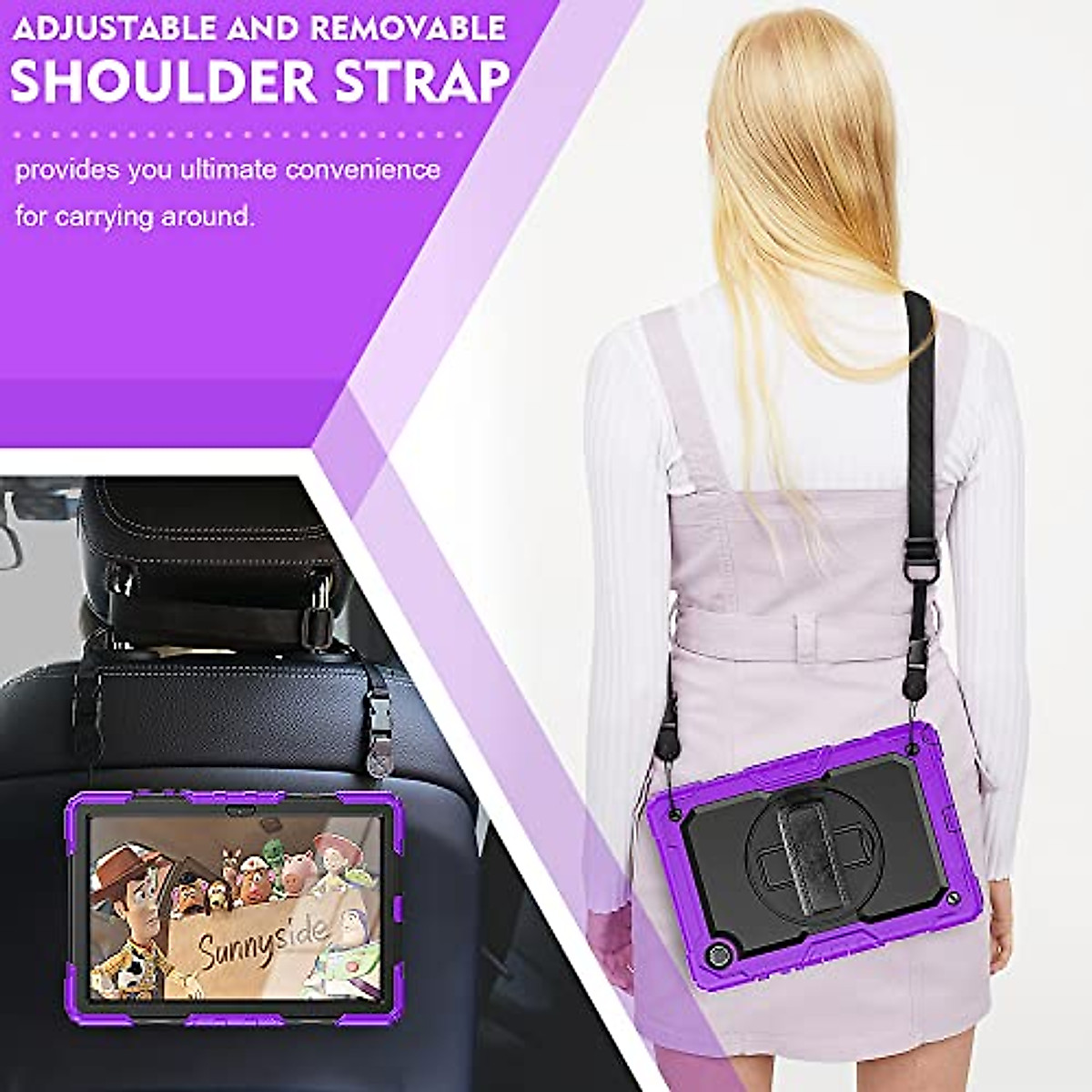 CLARKCAS Case for Samsung Galaxy Tab A8 10.5 Inch 2022, Case with Screen Protector Pencil Holder, Hand Strap Shoulder Strap, Kids Shockproof Silicone Rugged Cover Tablet Tab A8 Purple