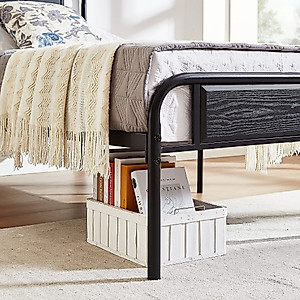 VECELO Twin Bed Frame Heavy Duty Metal Platform with Wooden Headboard Footboard Mattress Foundation 12 Strong Steel Slats Support Under Bed Storage/Easy Assemble