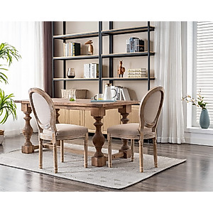 CIMOTA Farmhouse Dining Chairs Set of 4, Upholstered Vintage French Dining Room Chair with Round Back Distressed Wood, Mid Century Side Chairs for Kitchen/Restaurant, Beige/4PCS