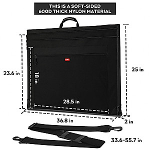 Nicpro Light Weight Art Portfolio Bag, 24x36 Black Art Canvas Portfolio Case with Detachable Shoulder Strap, Leather Corners, Carrying Storage Case for Artwork, Poster, Sketching, and Drawing