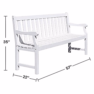 Vifah V1627 Atlantic Painted 5Ft Baltic White Acacia Wooden Bench for 3 Seater in Entry Way, Porch, Balcony, Deck, Garden, Patio, Backyard, Outdoor Seating, 550 lbs Capacity