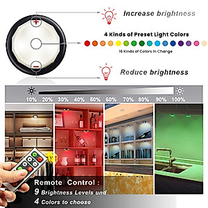 Bjour LED Puck Lights Color Changing Under Counter Lighting Battery Powered Stick On Lights Kitchen Cabinet Lights with Remote Control Black Under Cabinet Light RGB Closets Lights, 9 Pack