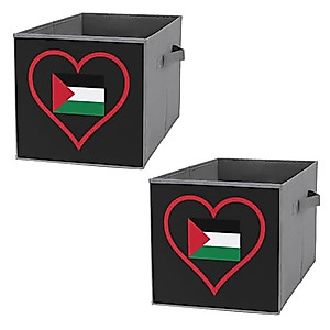 I Love Palestine Red-Heart Fashion Storage Bins Foldable Organizer Cubes 10.6" Collapsible Box Home Ofice Supplies 2PCS