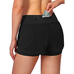 Soothfeel Women's 2 in 1 Running Shorts Workout Athletic Gym Yoga Shorts for Soothfeel Women with Phone Pockets Black