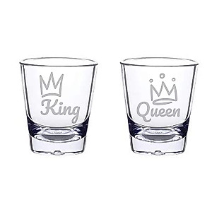 Alankathy Mugs King Queen His Hers Wifey Hubby husband Wife shot glass 1.5 oz set of 2 for anniversary wedding celebration