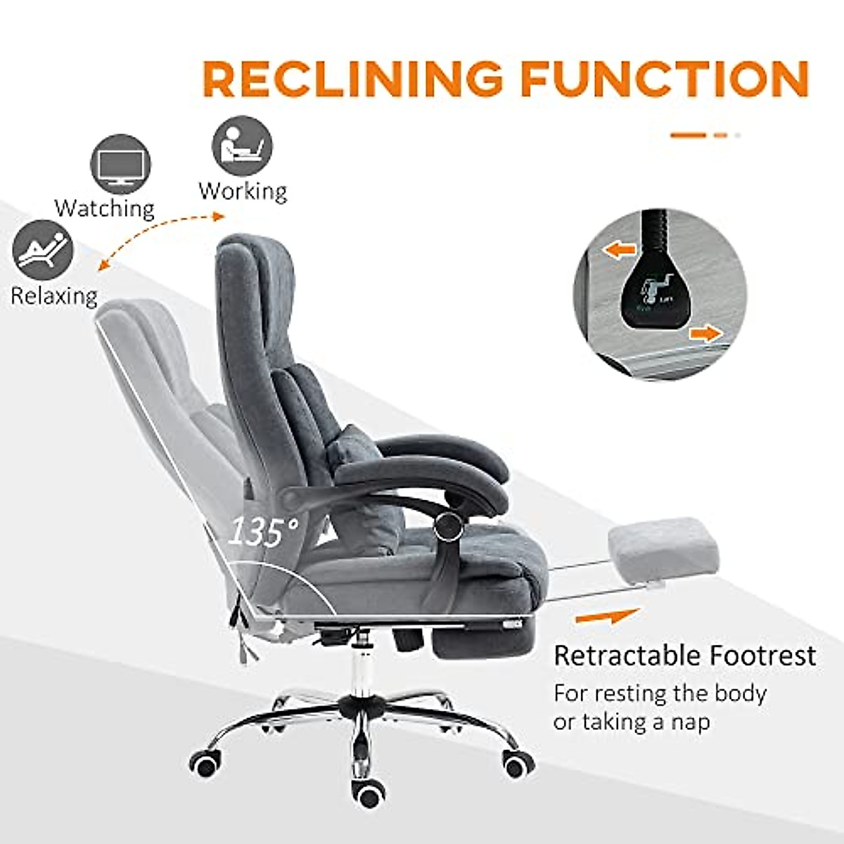 Vinsetto 3D Kneading Massage Office Chair with Reclining, Swivel Fabric Computer Chair with Footrest, Armrest, Gray