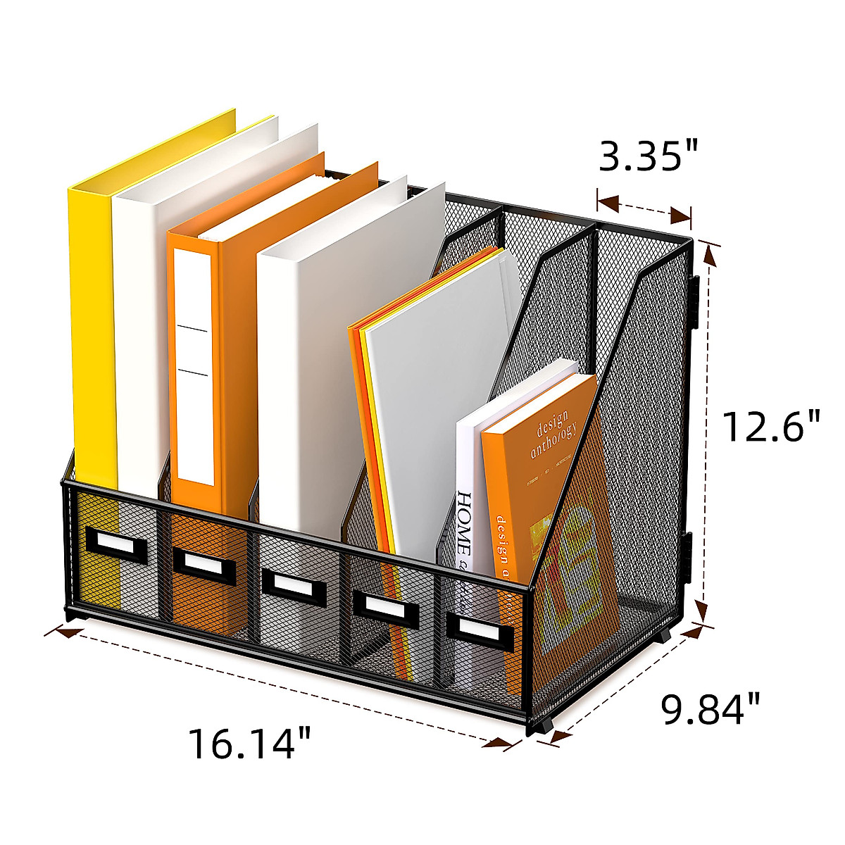 DALTACK Desk Organizers Metal Desk Magazine File Holder with 5 Vertical Compartments Folder Storage for Office Home School Organization, Black