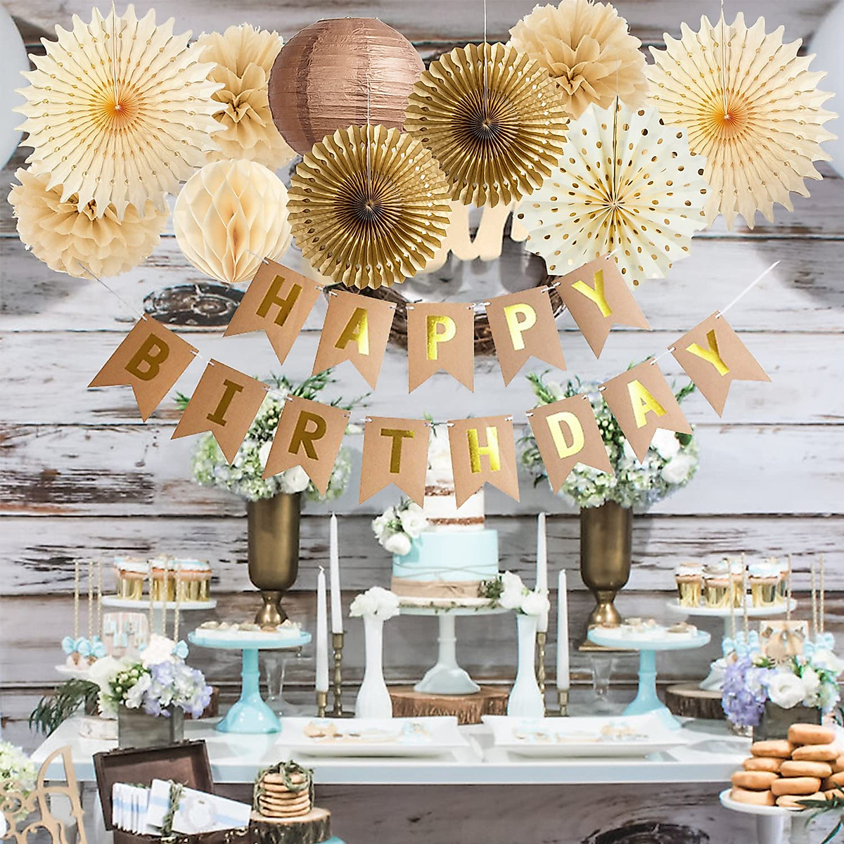 Brown Party Decorations Cream Tan Brown Rustic Natural Birthday Decorations Paper Fans Tissue Paper Pom Poms Rustic Wedding Baby Shower Birthday Party Decoration
