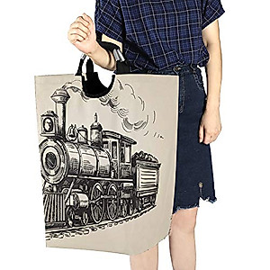 AUUXVA Laundry Basket Vintage Steam Locomotive Train Laundry Hamper with Handles Large Storage Clothes Toys Collapsible Laundry Bag for Bathroom Office Bedroom
