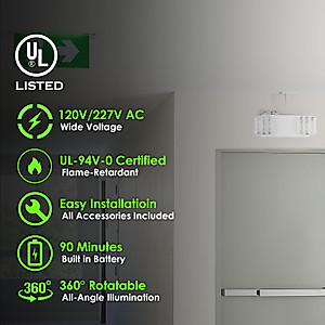 GRUENLICH LED Emergency Light, Exit Lighting Fixtures with Two LED Heads and Back-Up Batteries, UL 924 Qualified, 120-277 Voltage, 4-Pack