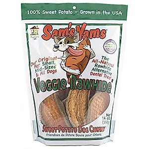 Sam's Yams Sweet Potato Dog Treats, Healthy Dog Treats for Small, Medium, and Large Breed Dogs - Made in USA, High Fiber, Vegan Dental Chews - Veggie Rawhide, Sweet Potato Dog Chewz, 14oz Single Pack
