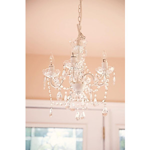 gypsy color The Original Brink House Plug-in 4 Light Crystal White Hanging Chandelier H17.5”xW15”, White Metal Frame with Clear Glass Stem and Acrylic Crystals