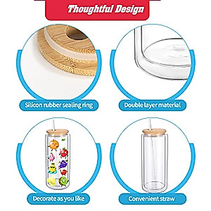 stonechic 6 Pack Pre Drilled Beer Can Glass Blank Double Wall Glass Cans with Bamboo Lid & Glass Straws for Snow Globe Glitter DIY 16oz