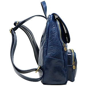 Floto Livorno Full Grain Leather Backpack Knapsack (Navy Blue)