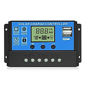 EEEKit 20A Solar Charge Controller, 12V/24V Solar Panel Battery Intelligent Regulator with Dual USB Port PWM Auto Parameter Timer Setting Adjustable LCD Display, Blue