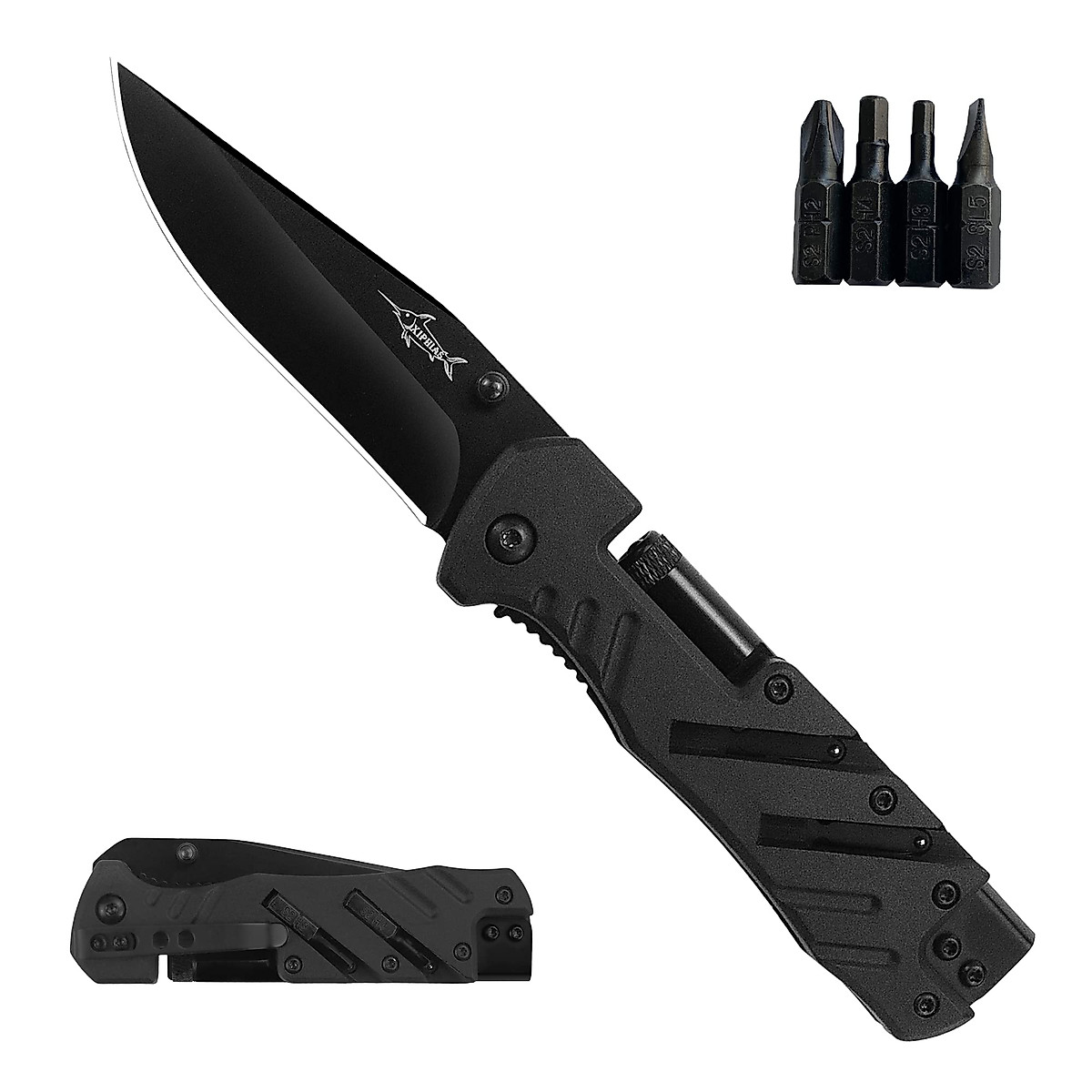 XIPHIAS Multitool Folding Pocket Knife with Flashlight and Screwdrivers XBJ2202