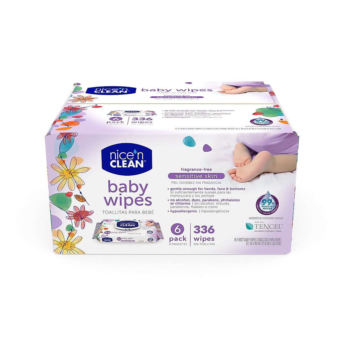 Nice 'N Clean Unscented Baby Wipes (336 Total Wipes) | Ideal for Sensitive Skin | Hypoallergenic, Alcohol-Free, Paraben-Free Wet Wipes | Infused w/Aloe & Vitamin E, 56 Count (Pack of 6) (A250S6)