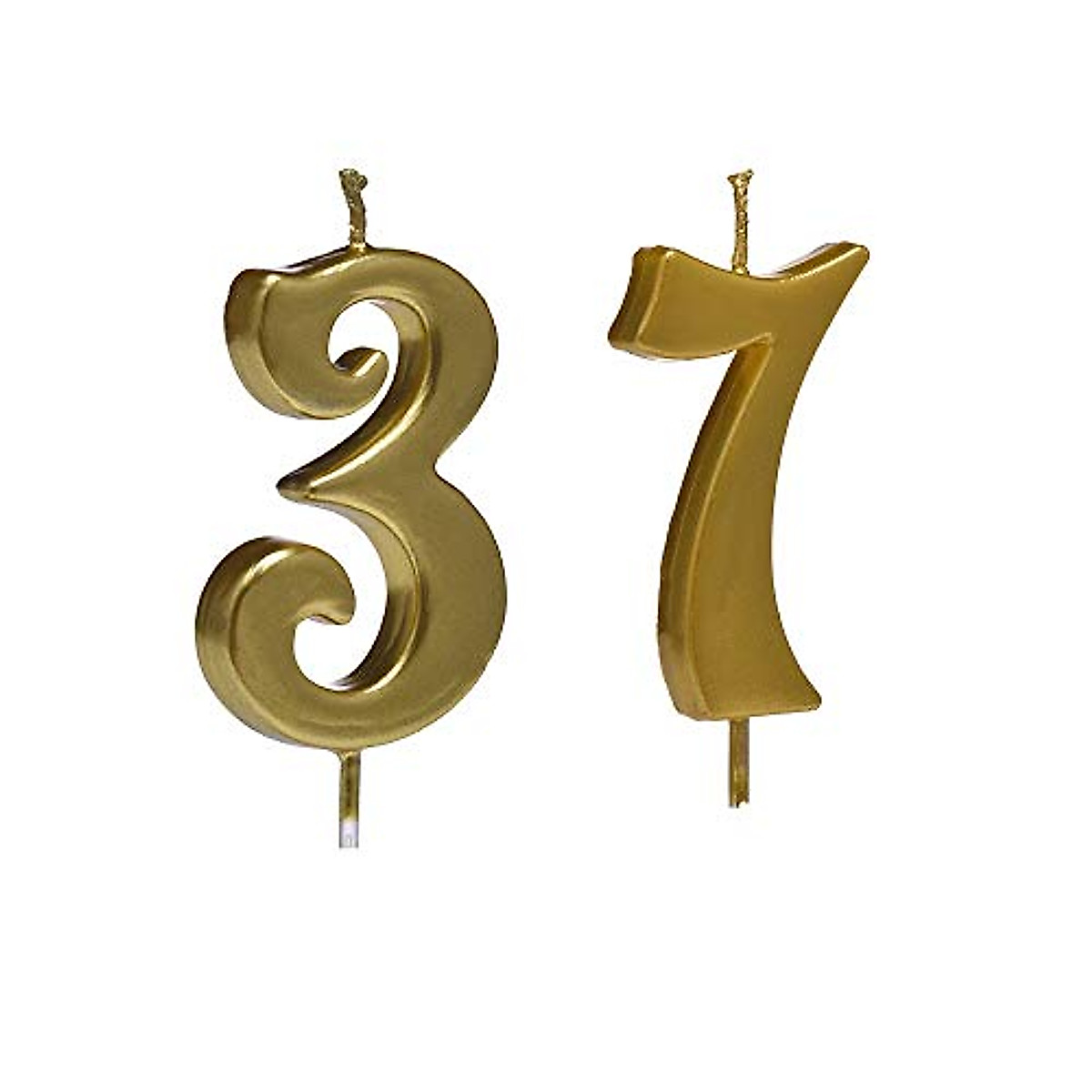 MMJJ Gold 37th Birthday Candles, Number 37 Cake Topper for Birthday Decorations