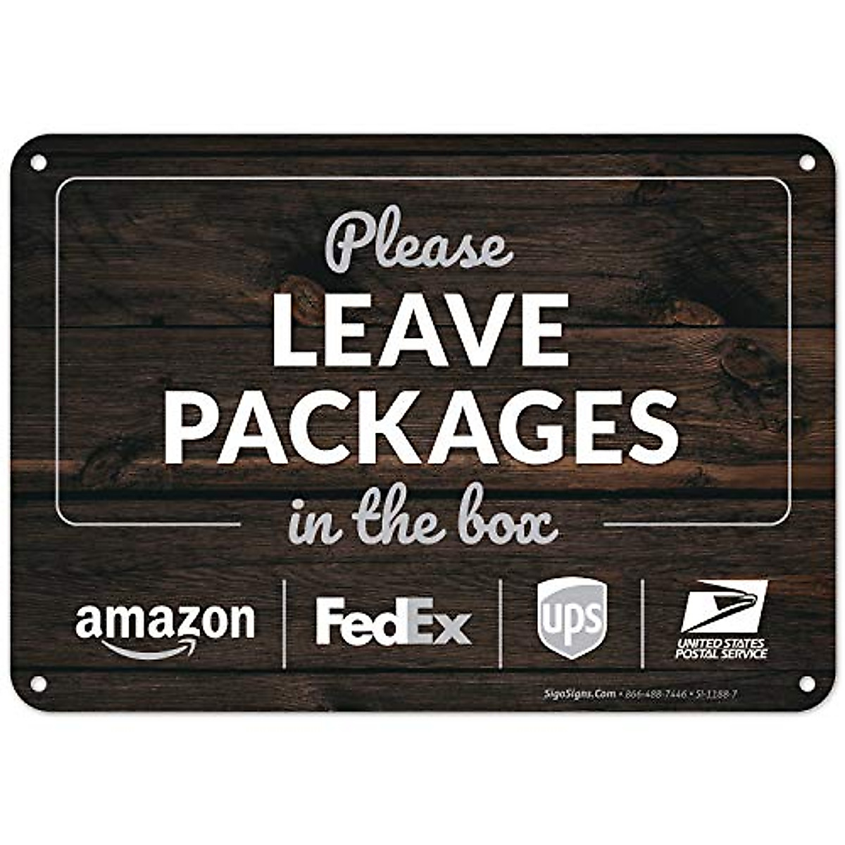 Package Delivery Sign, Please Leave Packages In The Box Wood Background, 10x7 Inches, Rust Free .040 Aluminum, Fade Resistant, Indoor/Outdoor Use, Made in USA by Sigo Signs