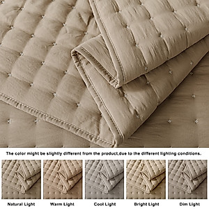 WDCOZY Beige Twin Size Quilt Bedding Sets with Pillow Sham, Tan Cream Lightweight Bedspread Coverlet, Quilted Blanket Thin Comforter Bed Cover, All Season Summer Spring, 2 Pieces, 68x90 inches