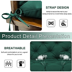 Porch Swing Cushions Outdoor 60 inch Waterproof Swing Cushions Replacement with Backrest and Ties Bench Swing Cushion for Outdoor Furniture Patio Backyard Garden(Red White Stripes-60x40x5inch)