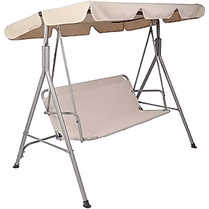 3 Seater Patio Swing Chair Outdoor Canopy Lounge Hammock Garden Bench Beige