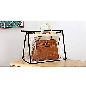 Chris.W Set of 3 Dustproof Handbags Storage Bag Closet Space Saving Organizer PVC Transparent Purse Cover Holder with Zipper and Handle, Large/Medium/Small (Beige)
