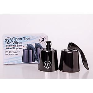 2-PACK Wine Bottle Stopper, Plug with Silicone, Wine Saver, Keeps Wine Fresh, Best Wine Gift For Wine Lovers (Black)