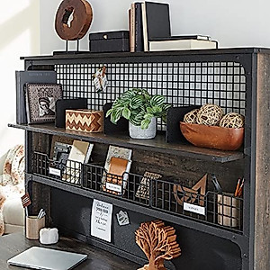 Sauder Steel River Industrial Desktop Hutch in Carbon Oak, Carbon Oak Finish