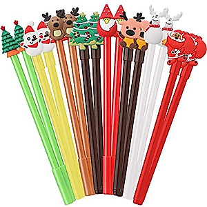 Christmas Gel Ink Pen Novelty Rollerball Pens Black Gel Ink for School Boys and Girls Office Supplies, 8 Style - Christmas Tree, Snowman, Reindeer, Santa Claus (64Pieces)