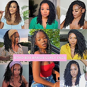 Unionbeauty 14 Inch Boho Box Braids Crochet Hair 8 Packs Goddess Box Braids Crochet Hair Curly Ends Pre-looped Bohemian Hippie Braids Ombre Synthetic Braiding Hair Extension for Black Woman 1B/30#