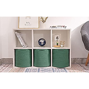 voten Storage Cubes Baskets Bins Organizer 11x11x11'' Fit 12x12''Cube Storage Organizer Bookcases Shelf,Durable Woven Cotton Storage Basket for Organizing,Round 3Pack Green