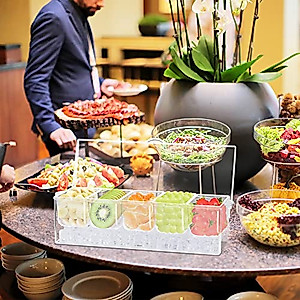 DARCKLE 5 Compartment Condiment Server, Ice Chilled Condiment Containers with Hinged Lid Chilled Caddy with 5 Removable Dishes and 15 Pieces Stainless Steel Serving Tongs Serving Spoons Fruit Forks