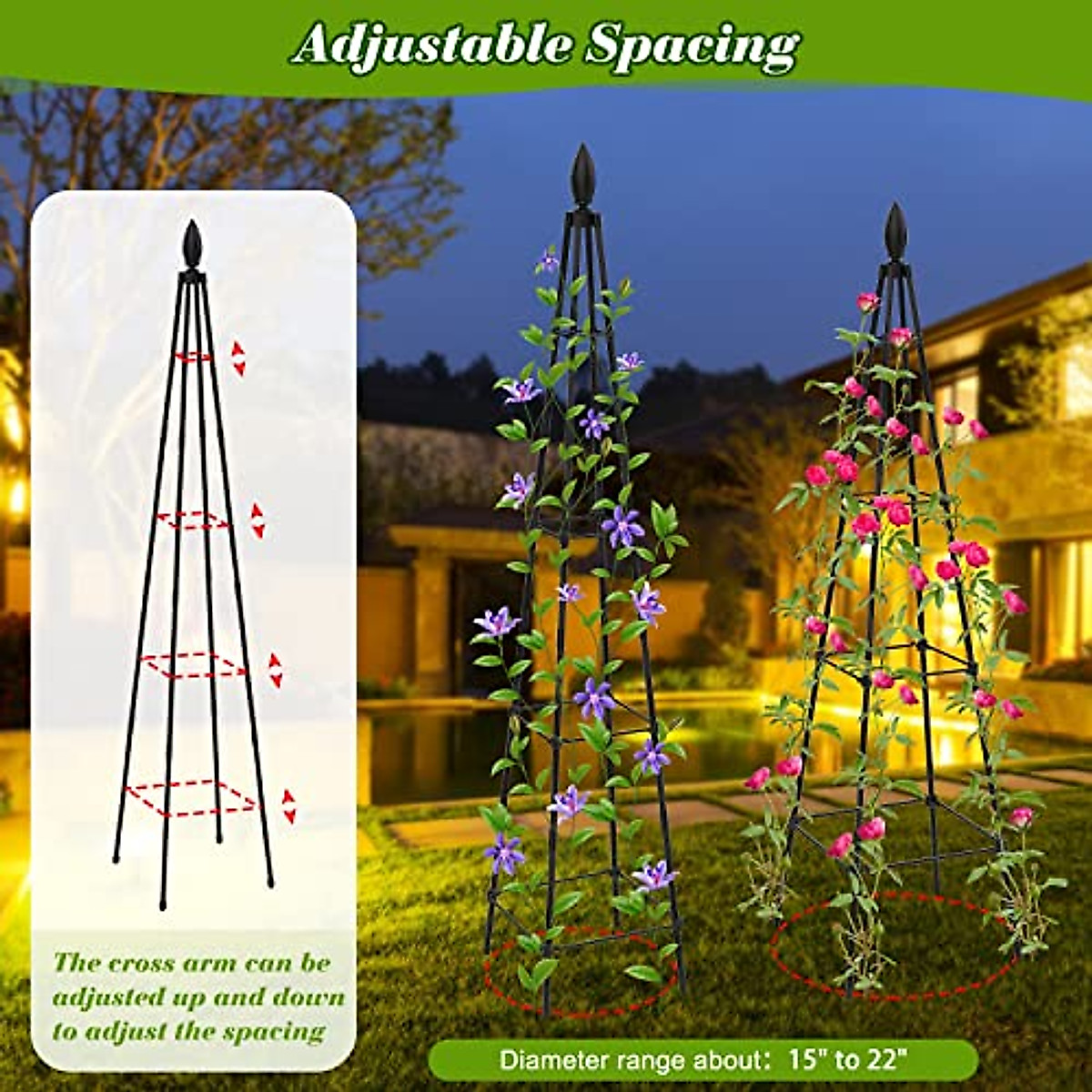 Garden Trellis for Climbing Plants Outdoor, 63 Inch Plant Support Trellis for Potted Plants, Tower Obelisk Trellis for Vines, Rose, Clematis, Flower Stands Plant Support Frame, Tomato Cage (1 Pack)