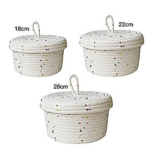 Cotton Rope Storage Basket with Lid, Round Woven Storage Box with Lid, Organizer Baskets Decorative Woven Storage Bin for Nursery, Toy Bin, Clothes, Container for Snacks(22cm)