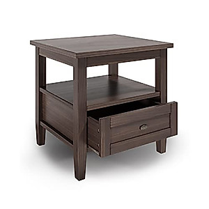 SIMPLIHOME Warm Shaker SOLID WOOD 20 inch Wide Rectangle End Table in Warm Walnut Brown with Storage, 1 Drawer, 1 Shelf, for the Living Room and Bedroom