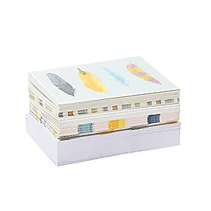 Blank Bird Greeting Stationary Cards with Envelopes, Watercolor Feather (4x6 In, 48 Pack)