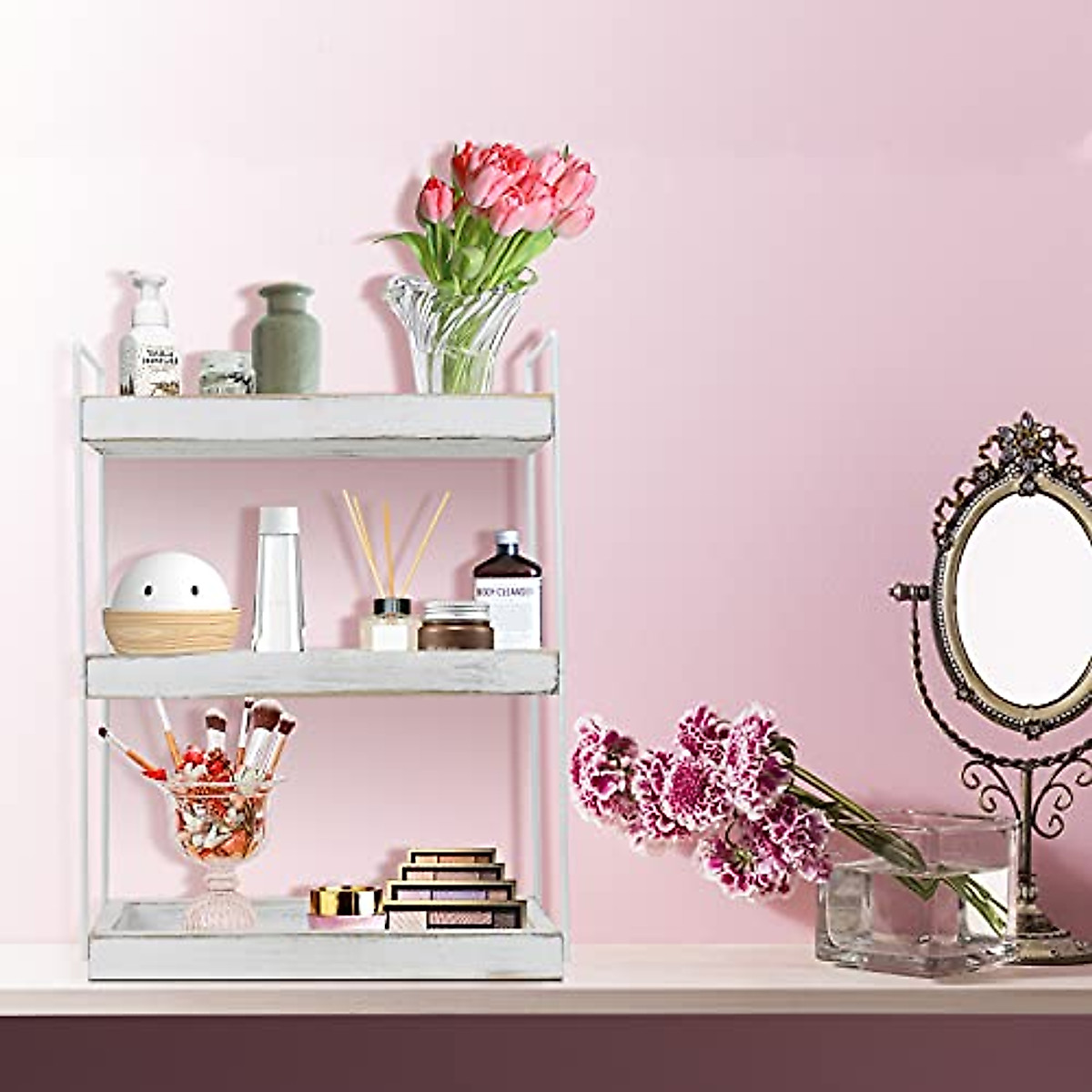 3 Tier Bathroom Counter Organizer, Counter Standing Rack Cosmetic Holder, Bathroom Countertop Organizer and Storage Shelf, Vanity Organizer Bathroom Counter Tray and Kitchen Spice Rack Standing…