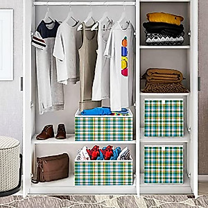 WELLDAY Storage Basket Rainbow Tartan Glen Plaid Foldable 11 x 11 x 11 in Cube Storage Bin Home Decor Organizer Storage Baskets Box for Toys, Books, Shelves, Closet, Laundry, Nursery