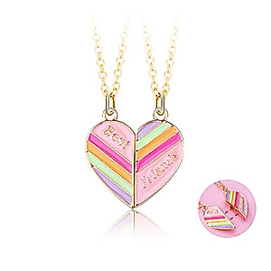 Kefley Magnetic BFF Necklace for 2 Girls Heart Rainbow Friends Necklaces for Best Friend Birthday Christmas Gift for Bestie Matching Friendship Necklace for 2 Teen Girls